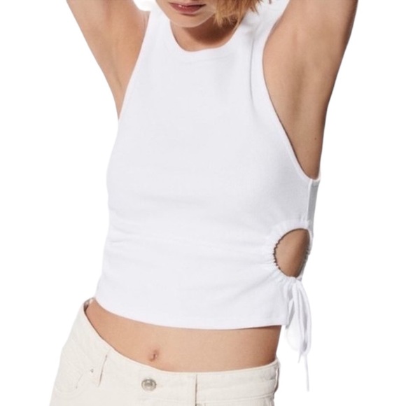 Zara | Tops | Zara White Ribbed Cutout Tank Top | Poshmark